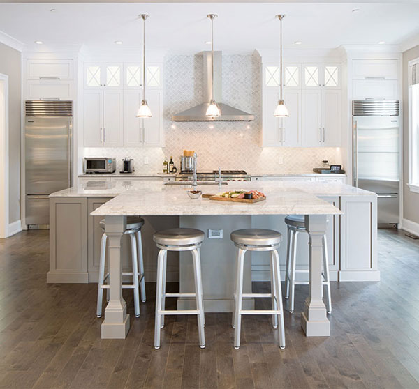 Plain & Fancy White Custom Cabinets and Gray Kitchen Island - Giorgi ...